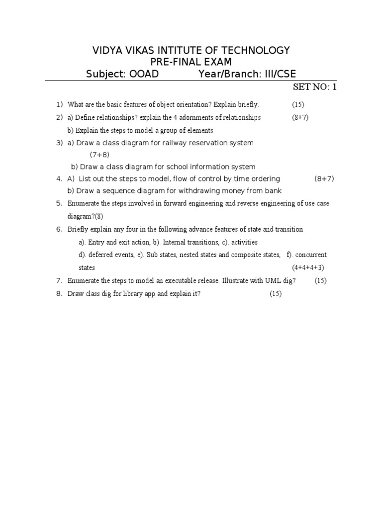 Ooad Pre Final Question Paper | PDF | Teaching Methods & Materials ...