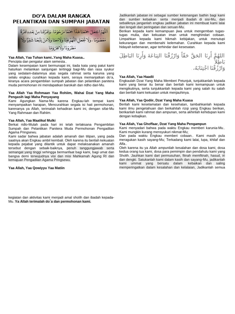 Doa Dalam Rangka Pelantikan Dan Sumpah j.2 | PDF