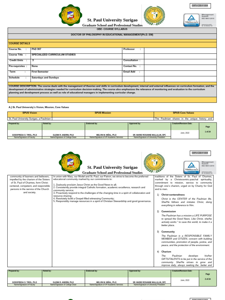 OBE Specialized Curriculum Syllabus | PDF | Curriculum | Learning