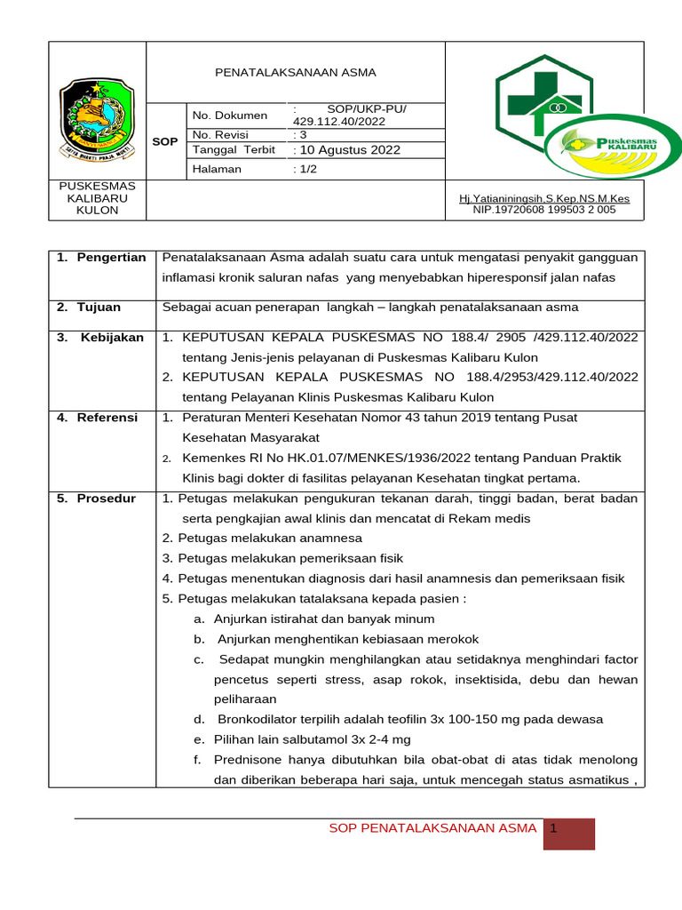Sop Penatalaksanaan Asma | PDF