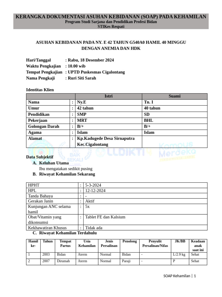 Format Dokumentasi Asuhan_SOAP Kehamilan | PDF