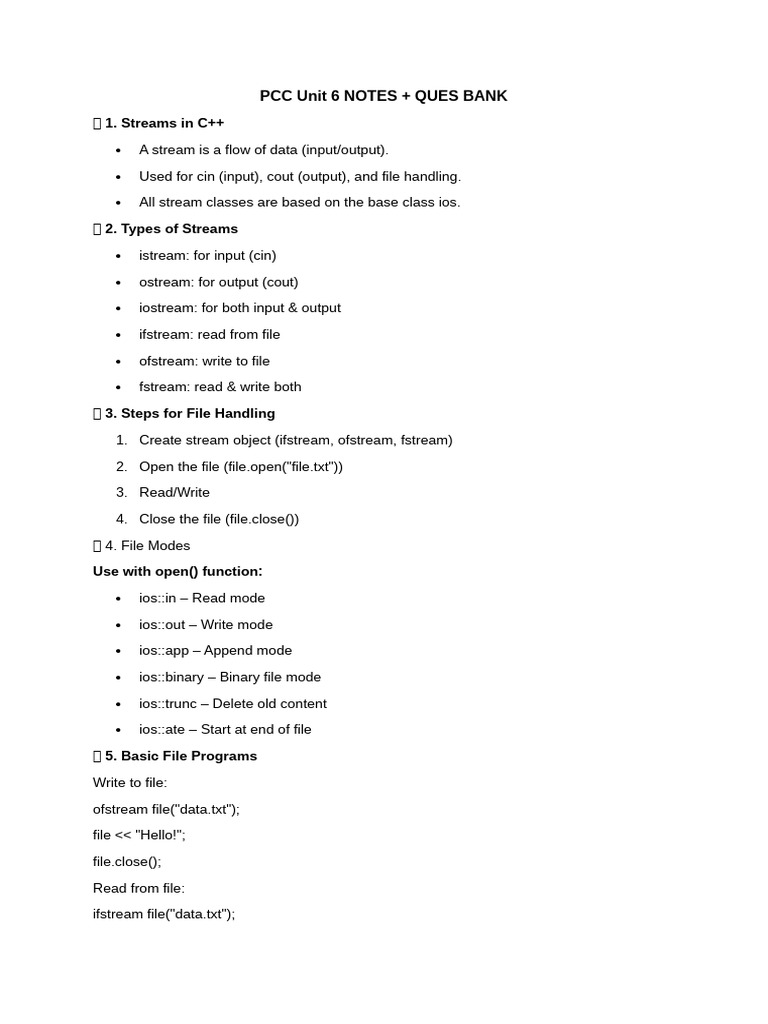 Pcc Unit 6 Notes Ques Bank Pdf Pointer Computer Programming Namespace
