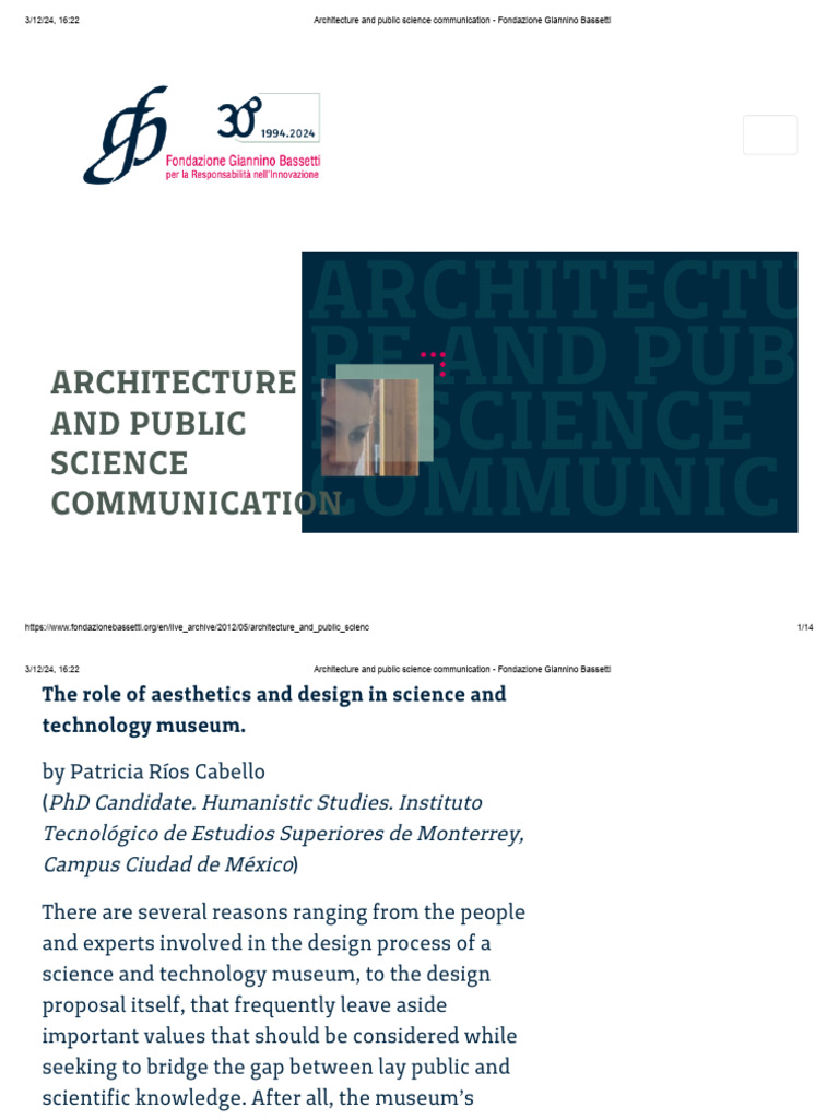 Architecture and Public Science Communication - Fondazione Giannino Bassetti | PDF | Science ...