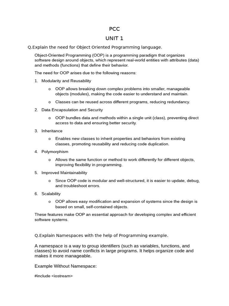 PCC IN SEM QB | PDF | Object Oriented Programming | Namespace