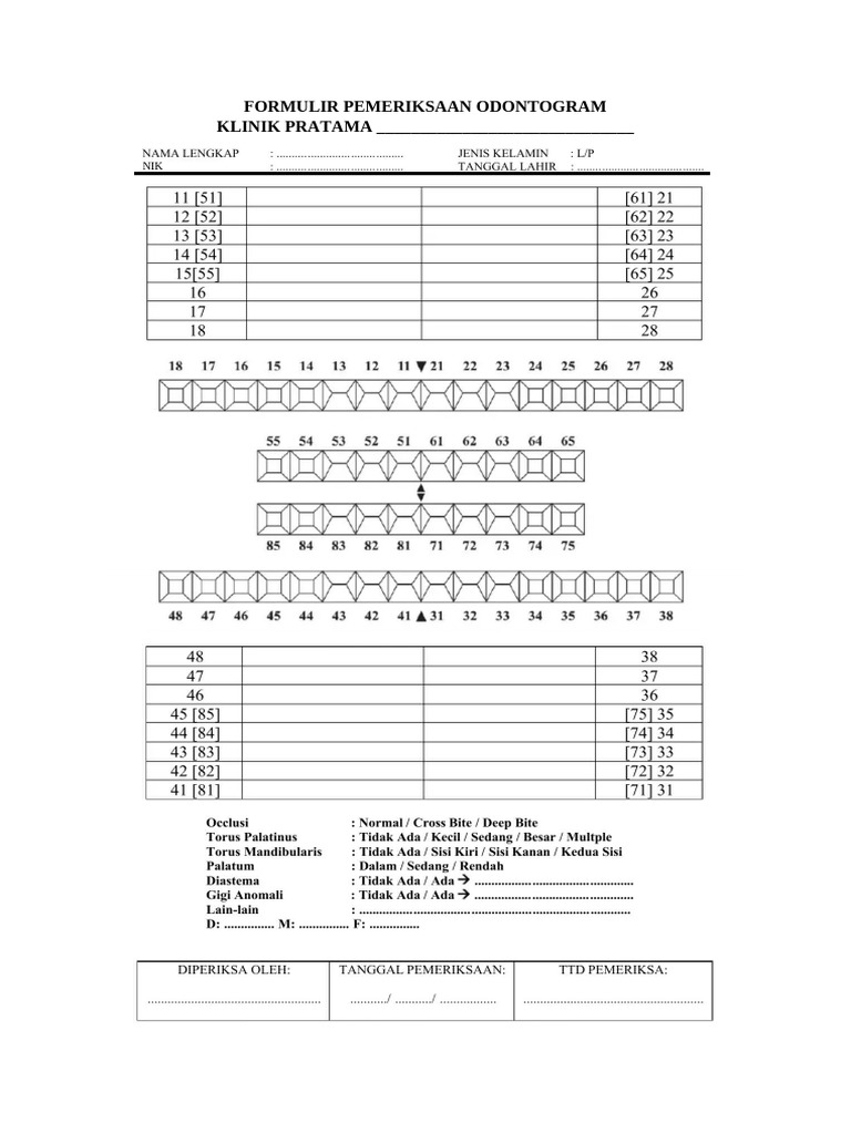 FORMULIR PEMERIKSAAN ODONTOGRAM | PDF