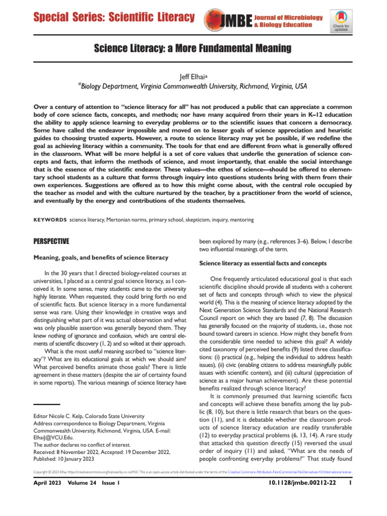 Elhai Science Literacy A More Fundamental Meaning | PDF | Science ...