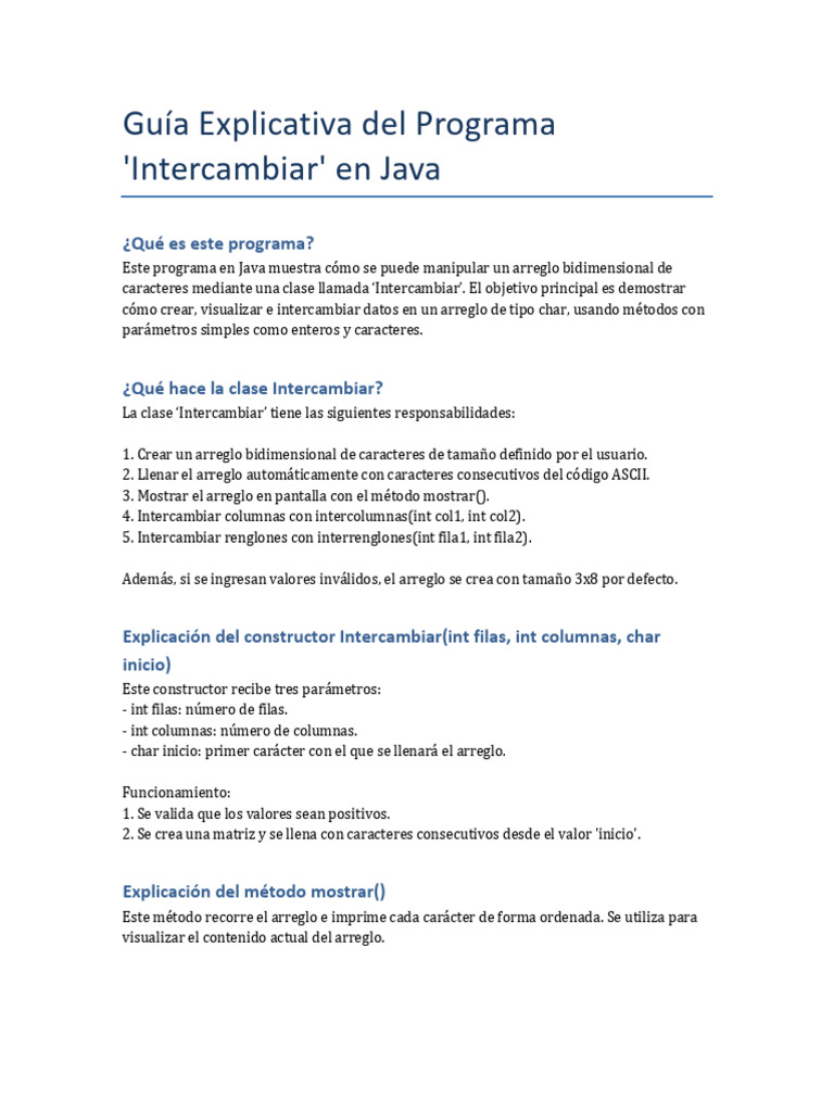 Programa Java para Intercambiar Matrices | PDF | Constructor ...