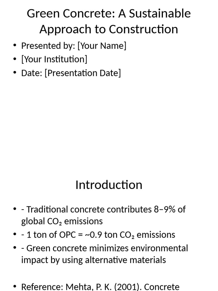 Green Concrete Seminar Presentation | PDF | Concrete | Cement