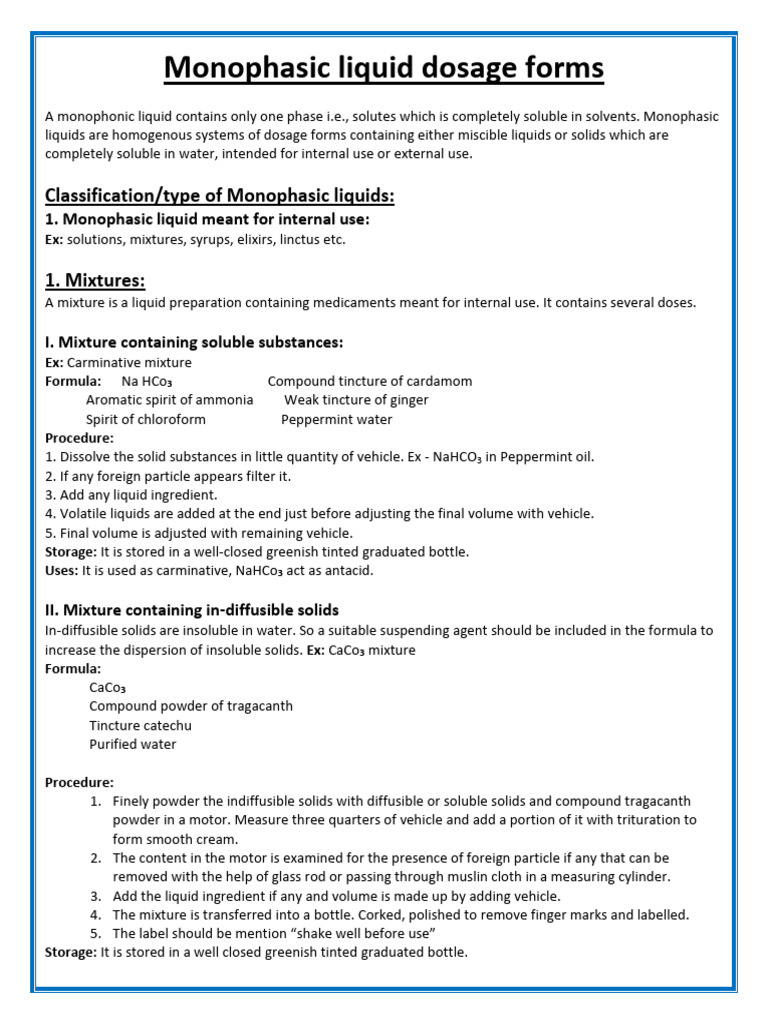 Monophasic Liquid Dosage Forms | PDF | Solubility | Mixture