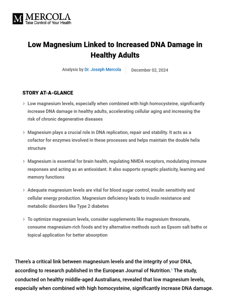 Low Magnesium Dna Damage PDF | PDF | Oxidative Stress | Insulin