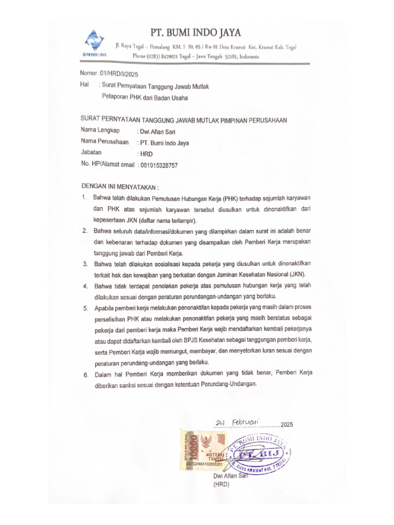 Surat Pernayataan Edabu (Form 1) | PDF