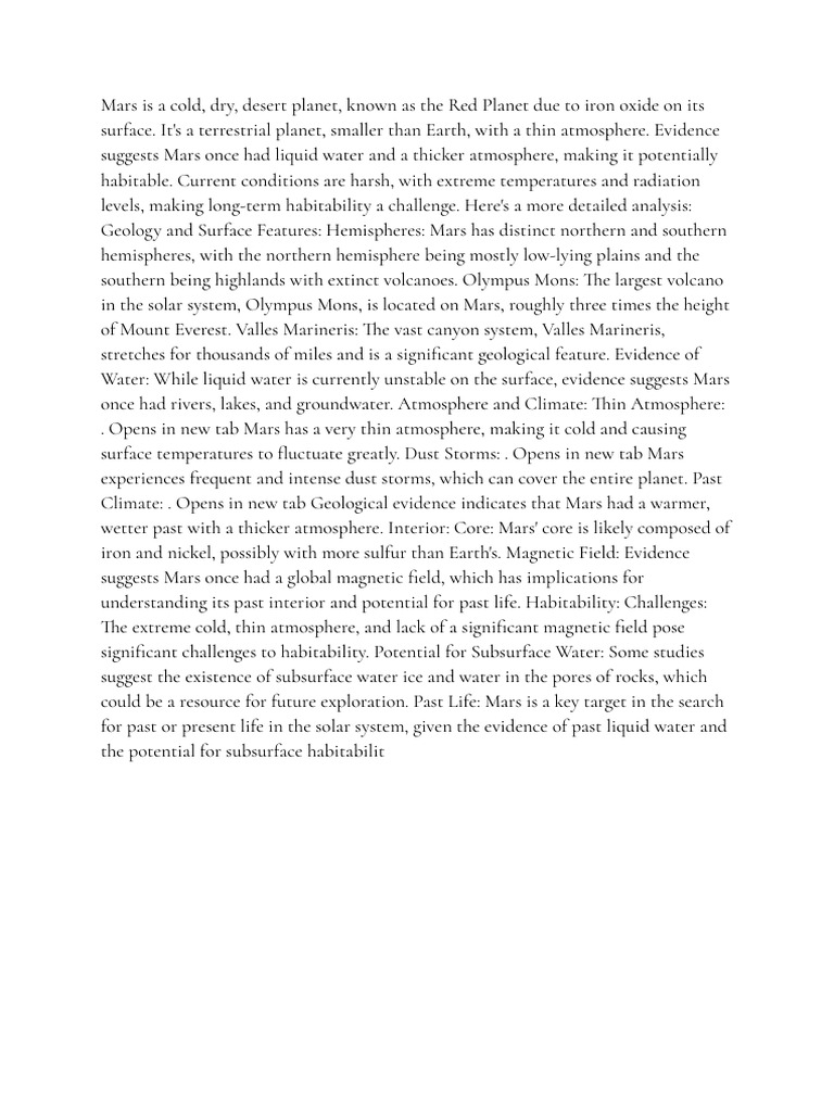 Mars: Geology, Climate, and Habitability | PDF