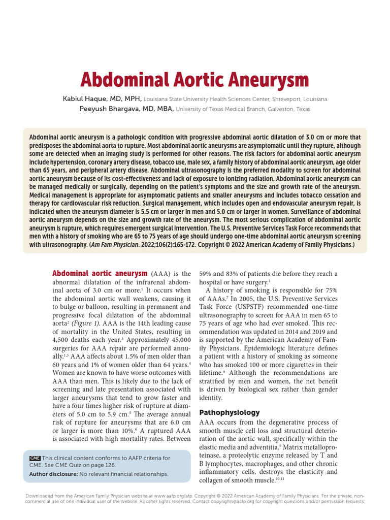 Abdominal Aortic Aneurysm | PDF | Interventional Radiology | Medicine