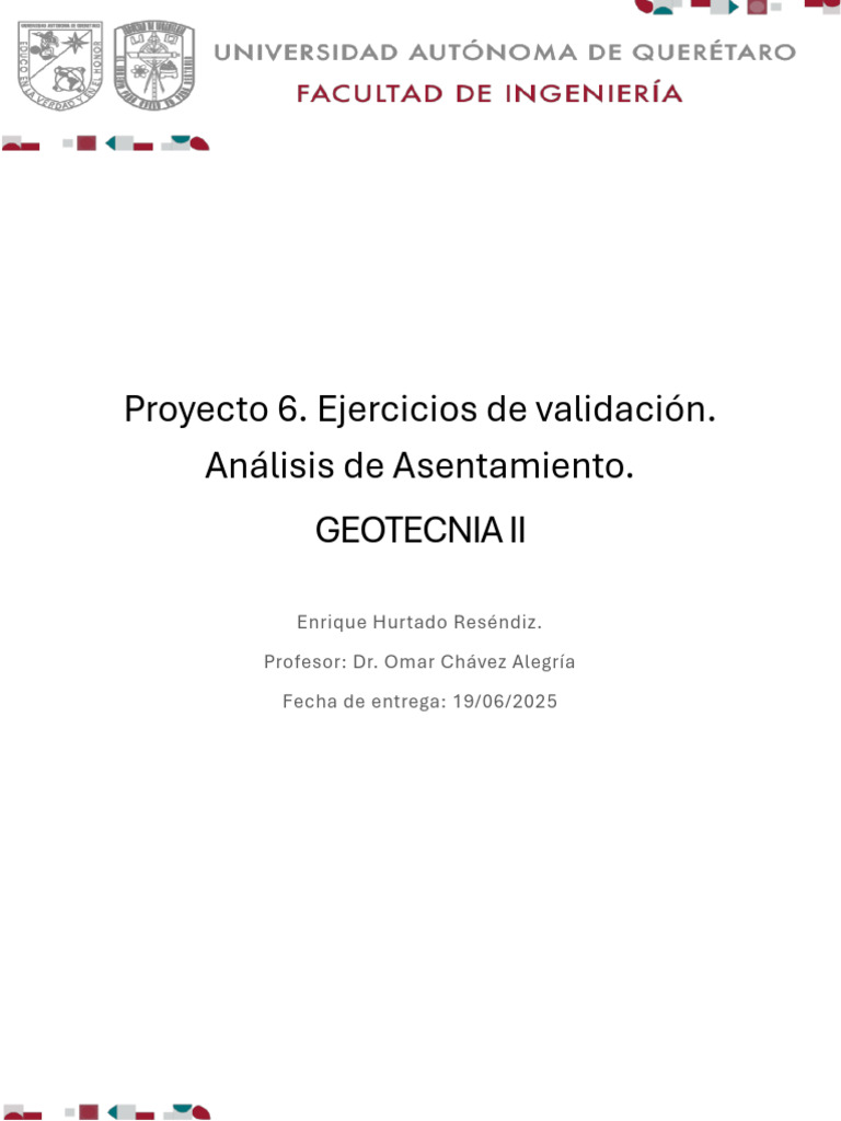 Proyecto 6 Ejercicio de Validación. Analisis de Asentamientos - EHR | PDF | Fundación (Ingeniería)