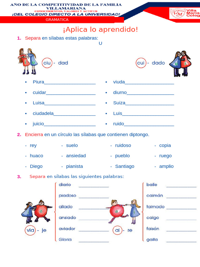 Diptongos y Hiatos en Palabras Españolas | PDF | Lingüística | Voz humana
