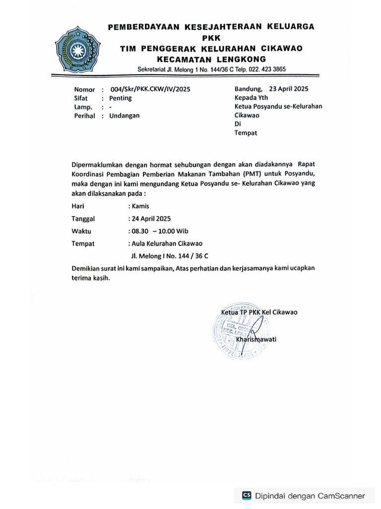 Undangan Rakor Posyandu | PDF