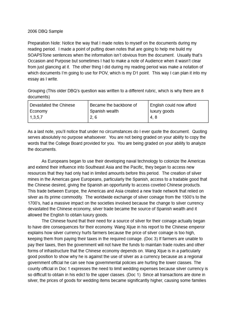 Sample DBQ Essay 2020 Rubric For Students | PDF | Currency | Trade