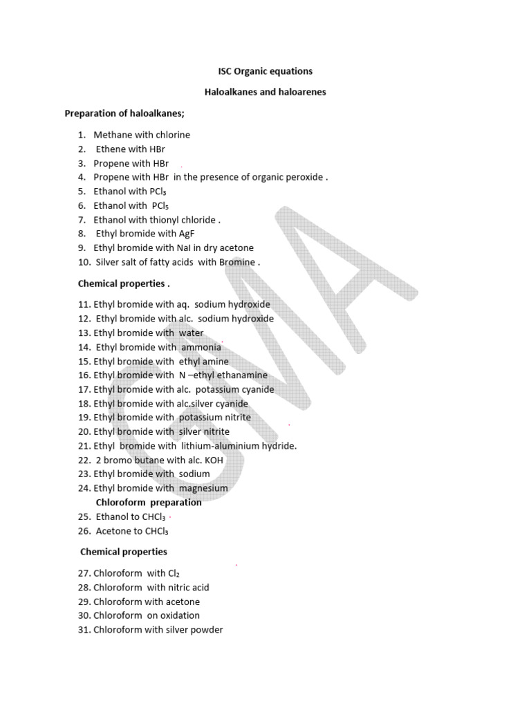 Organic Equations Haloalkanes and Haloarenes | PDF