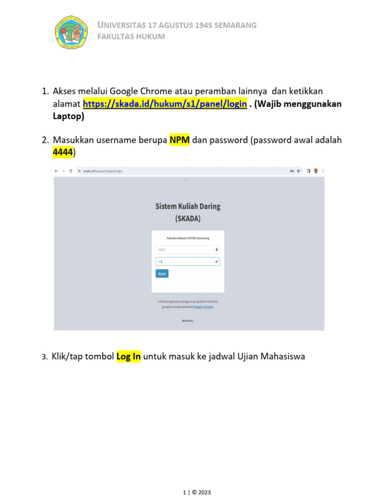 Panduan Ujian SKADA Fakultas Hukum | PDF