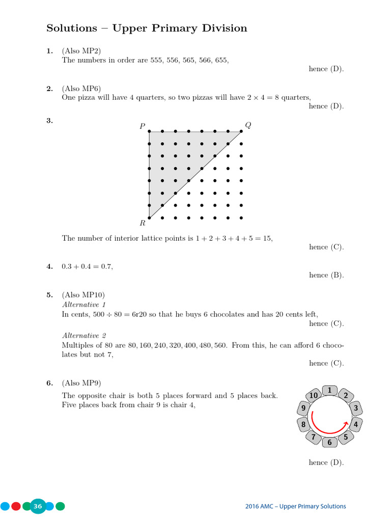 2016 AMC Upper Primary Solutions Guide | PDF
