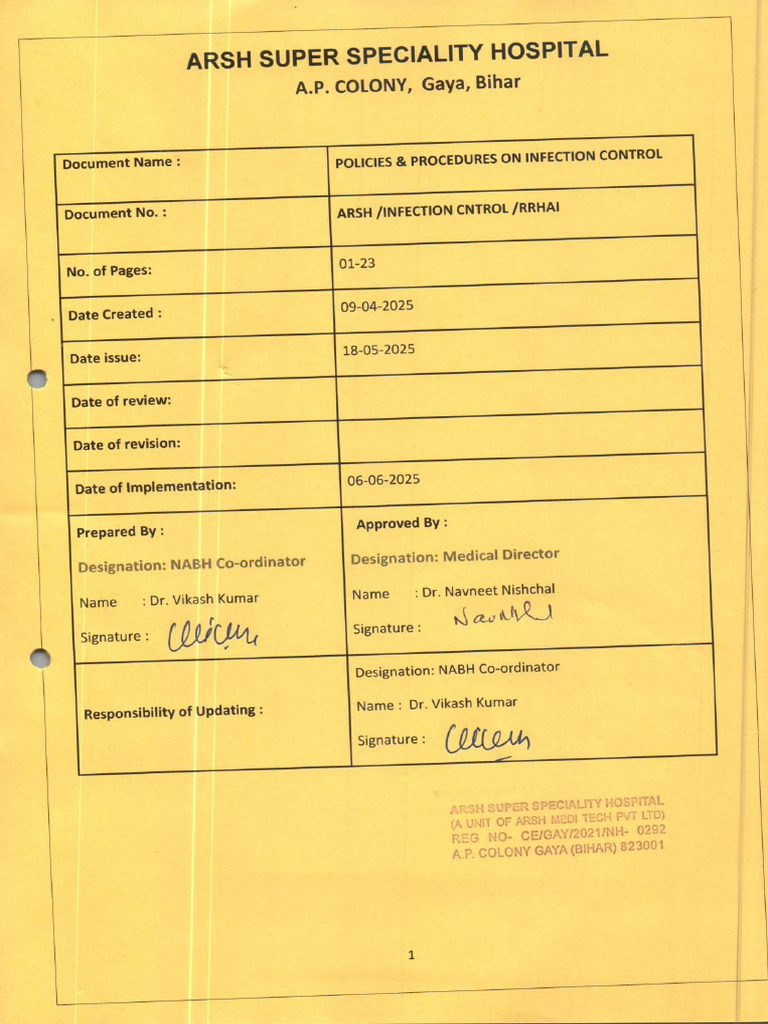 Infection Control Sop | PDF