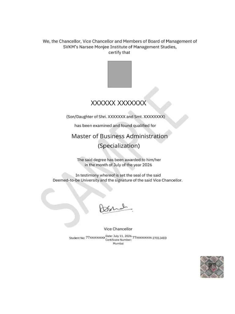 NMIMS Sample Certificate | PDF