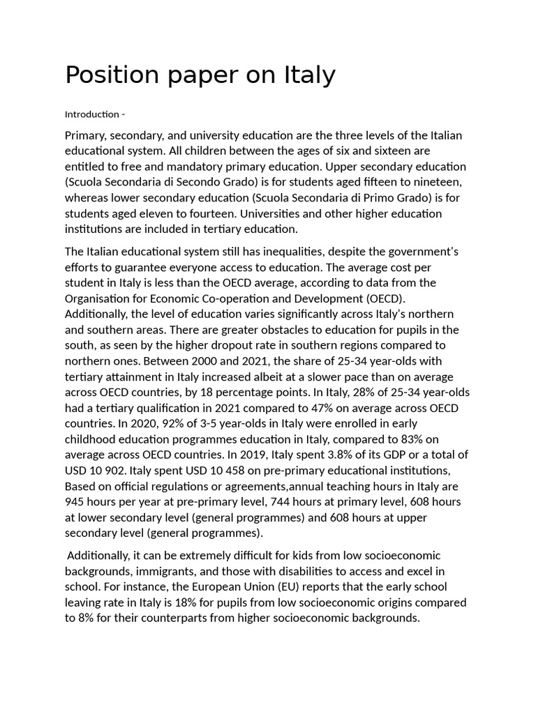 Position Paper On Italy | PDF