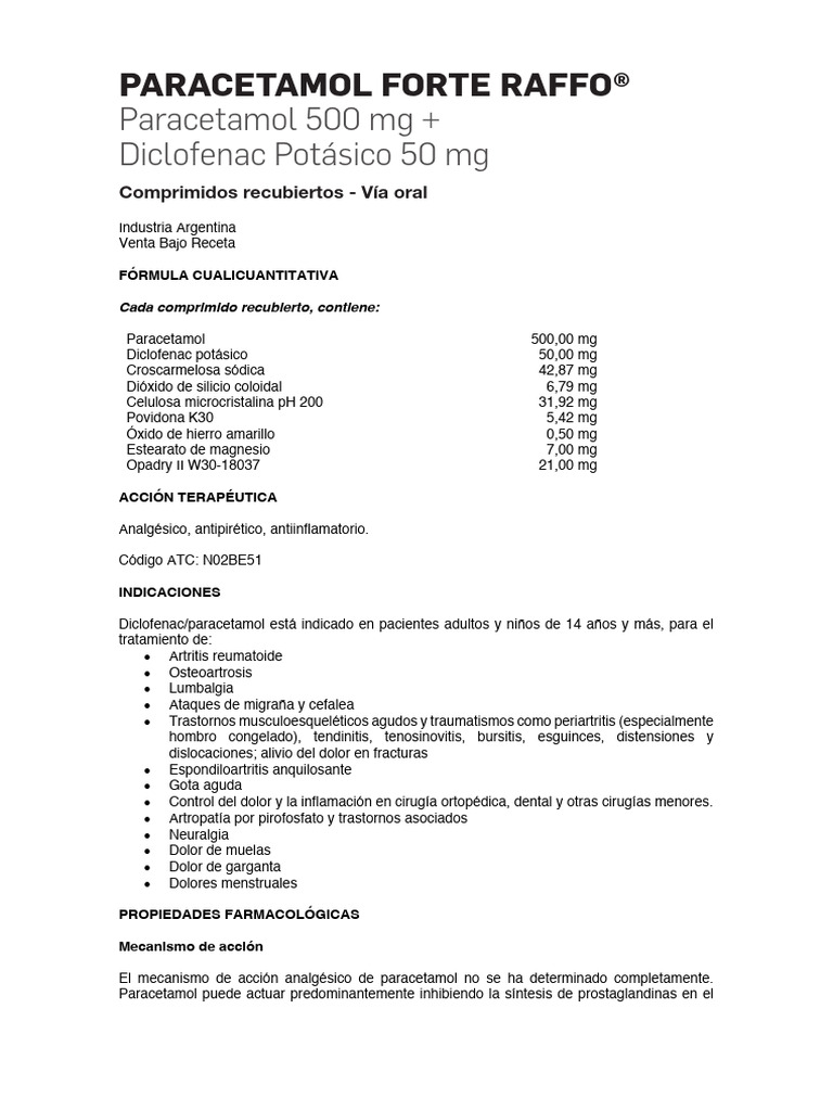 Paracetamol y Diclofenac: Usos y Dosis | PDF | Farmacocinética | Dolor