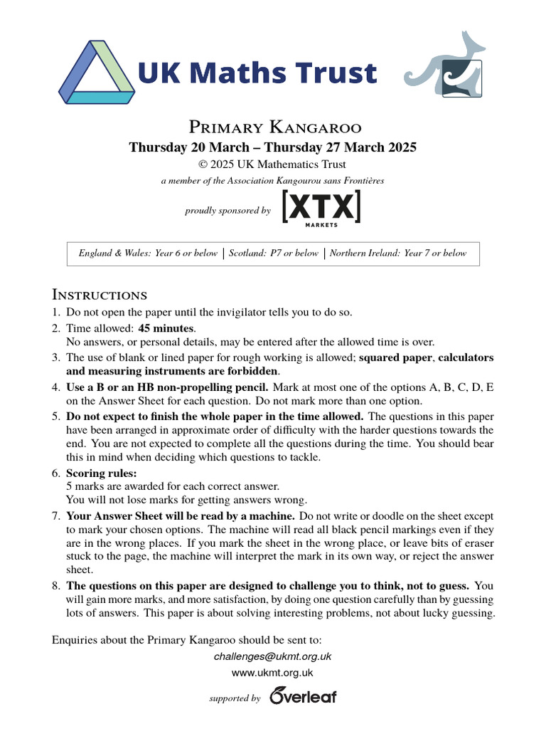 Primary Kangaroo Paper 2025 V 5 | PDF