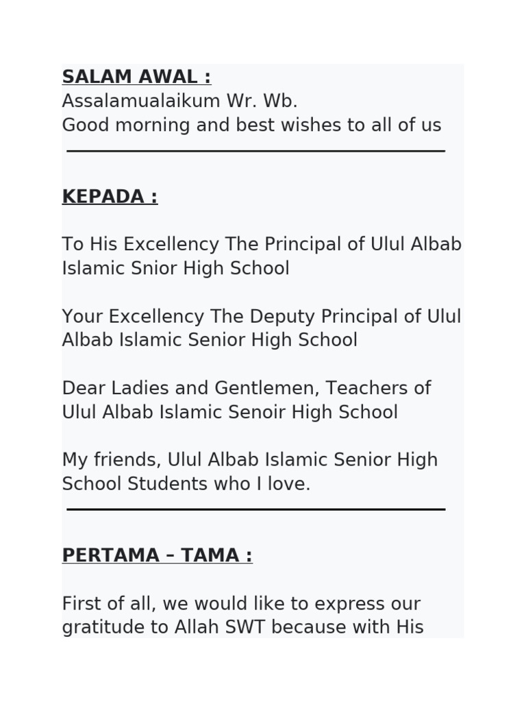 Teks MC Bahasa Inggris Untuk Gathering Sma Ulul Albab | PDF | Quran | Islam