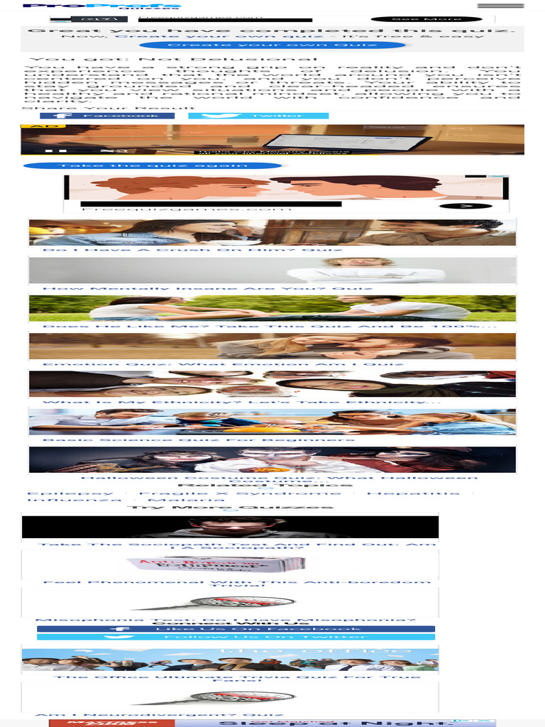 Quiz Result Delusional Test - Assess Your Mental Clarity | PDF