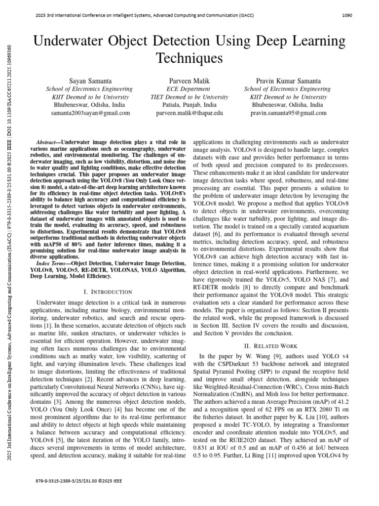 Underwater Object Detection Using Deep Learning Techniques | PDF | Deep Learning | Frame Rate