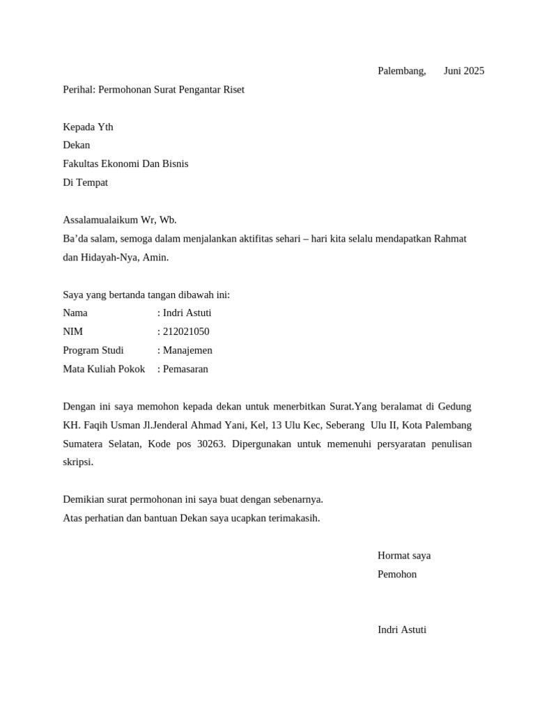 Surat Pengantar Riset | PDF