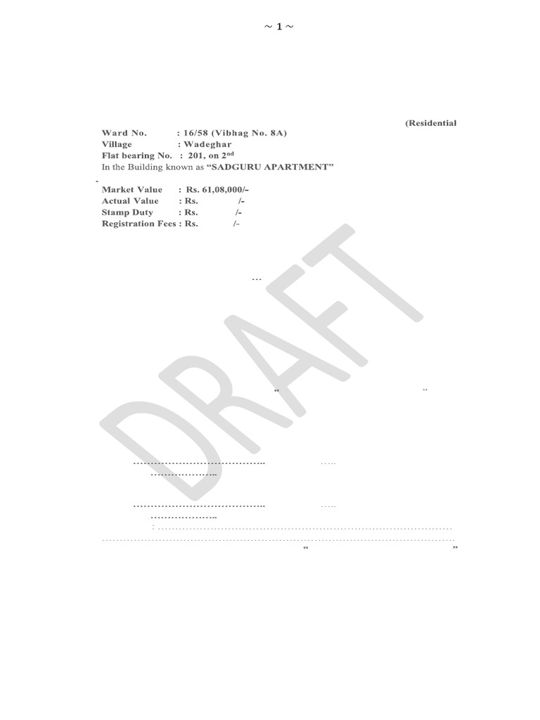 Flat No. 201 Draft Agreement | PDF | Breach Of Contract | Private Law