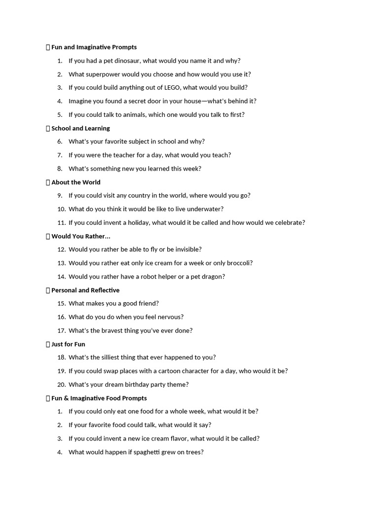 ? Fun and Imaginative Prompts | PDF | Foods | Cuisine
