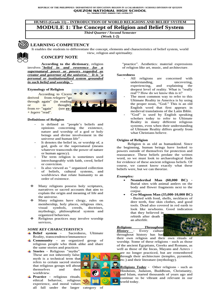 HUMSS IWRBS Module 1 The Concept of Religion and Belief System | PDF ...