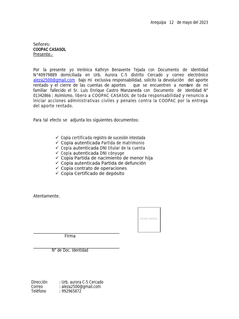 Carta Solicitud Retiro Fondos Cierre Cuenta | PDF