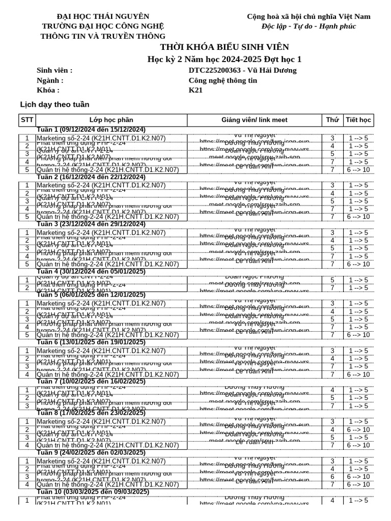 Student Time Table 11 | PDF