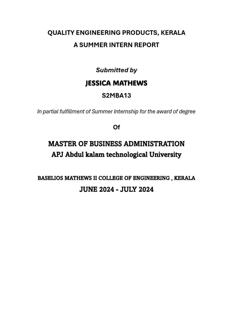 Internship Report: Quality Engineering Products | PDF | Automation ...