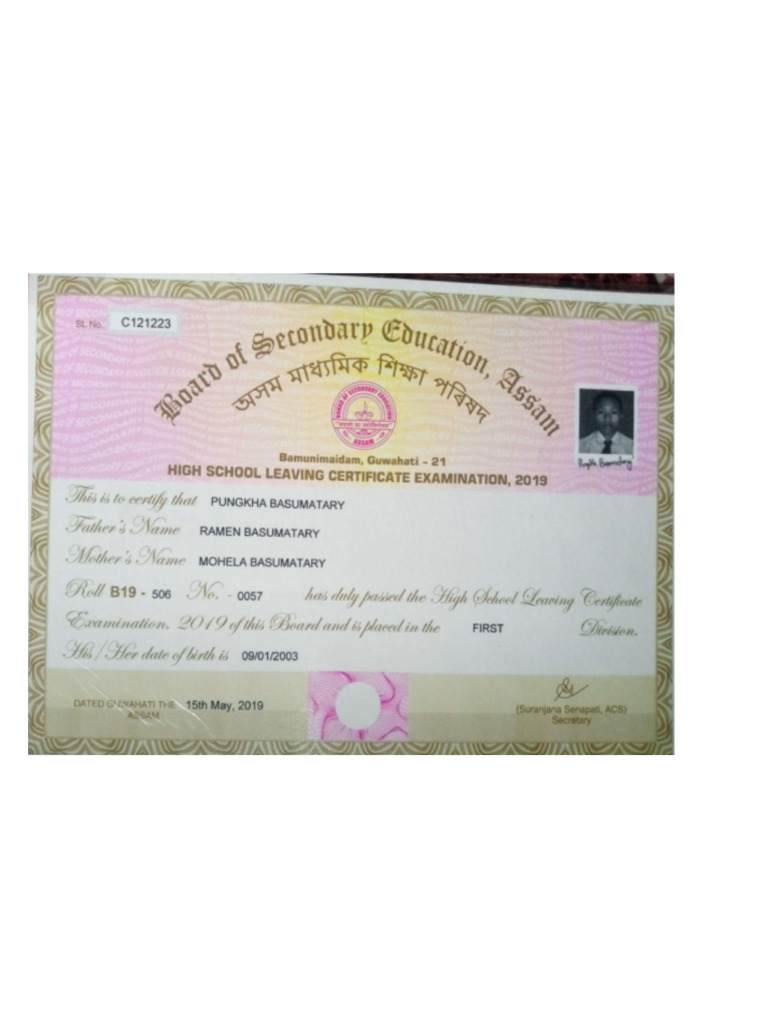 HSLC Marksheet Pass Certificate | PDF