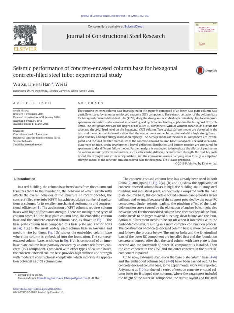 Seismic Performance of Concrete-Encased Column Base For Hexagonal ...