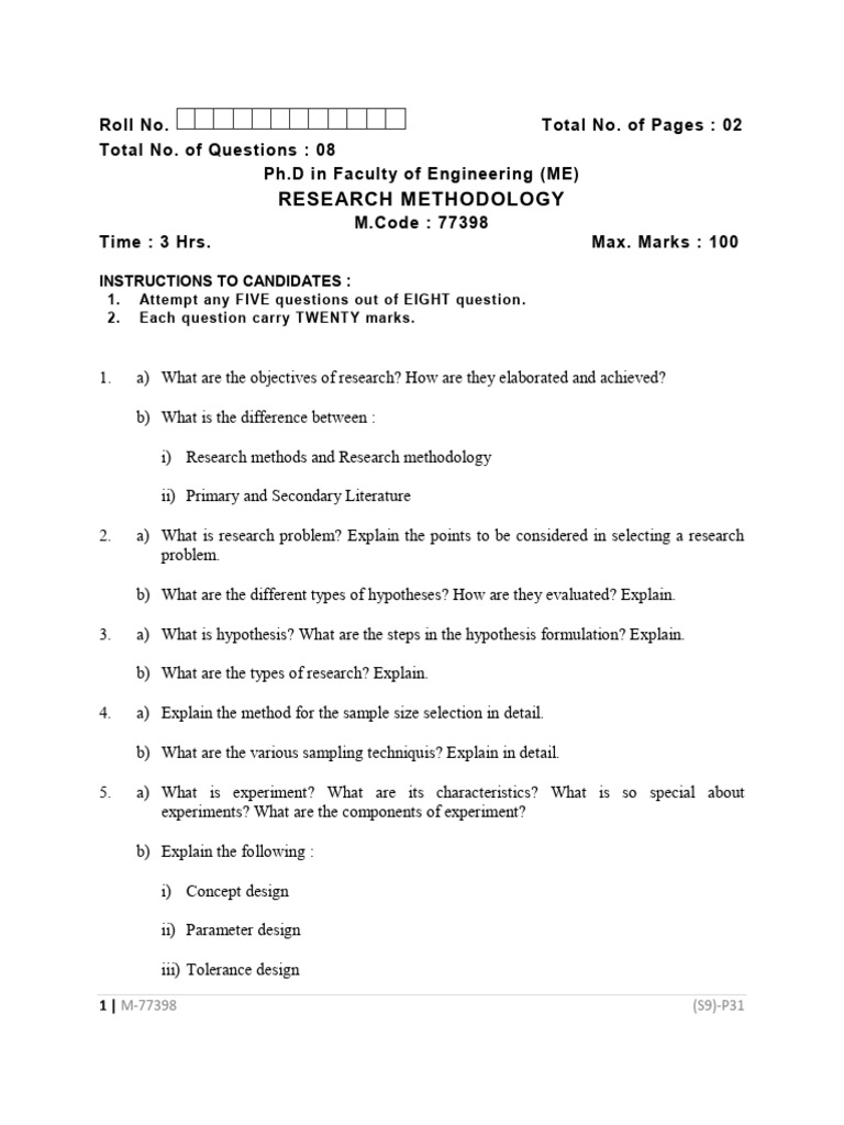 PhD Research Methodology Exam Guide | PDF