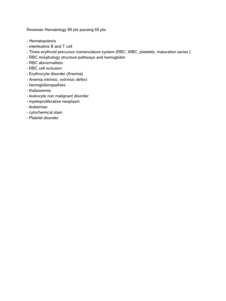 Reviewer Hematology 90 Pts Passing 65 Pts | PDF
