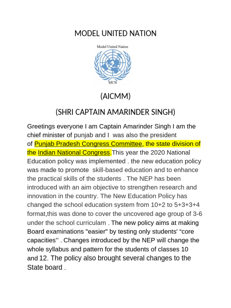 Model United Nation | PDF