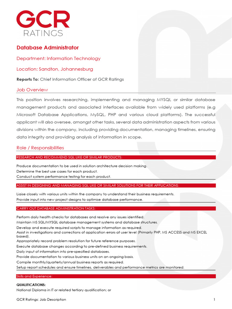 Database Administrator Job Overview | PDF | Databases | Microsoft Sql ...