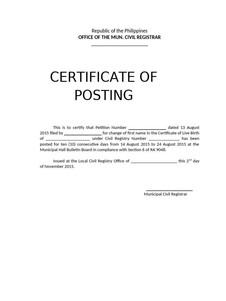 Certificate of Posting Sample | PDF