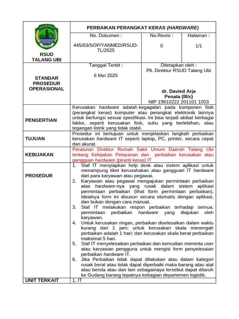 SOP Perbaikan Hardware | PDF