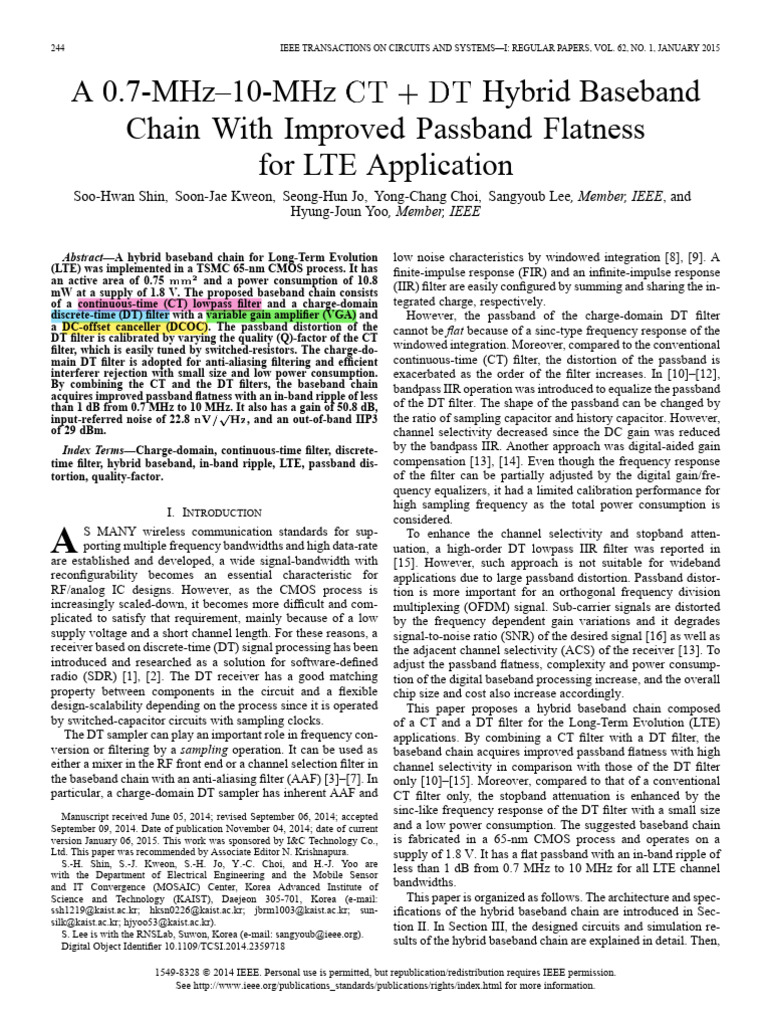 A 07 MHz10 MHZ RM CTRM DT Hybrid Baseband Chain With Improved Passband ...