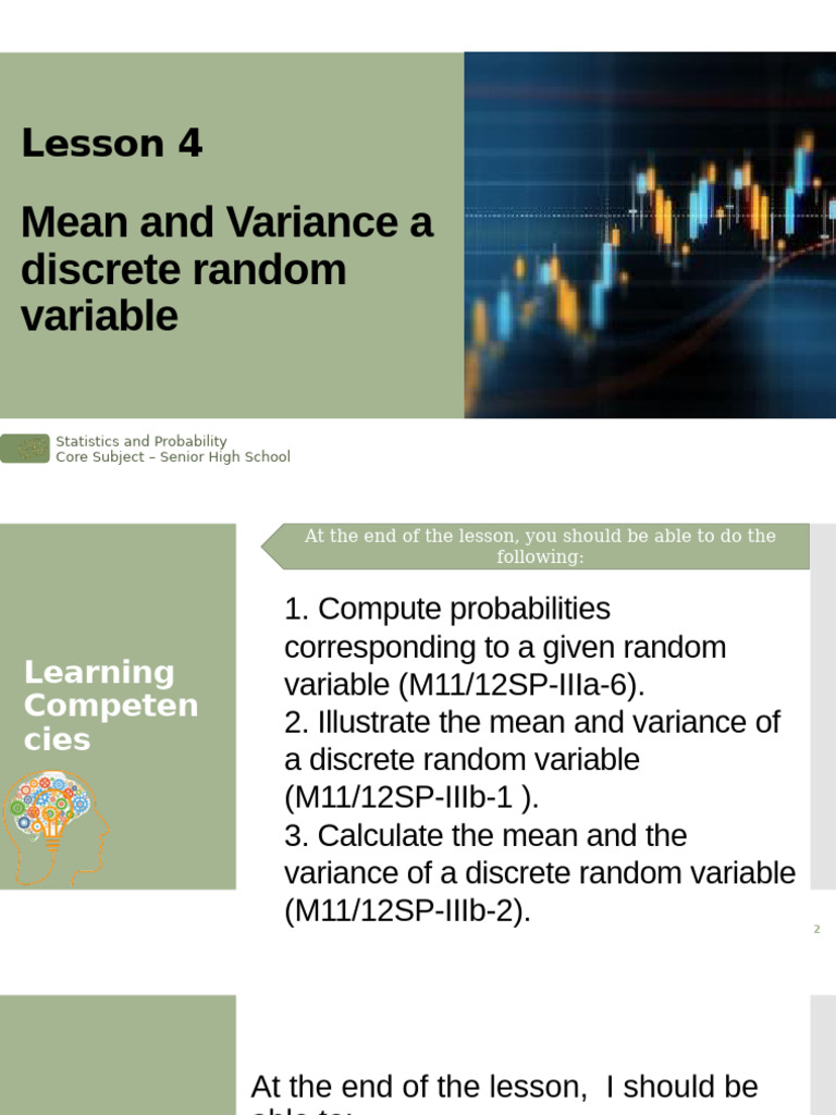 Lesson 4 Mean Variance of A Discrete Random Variable 1 | PDF | Variance ...