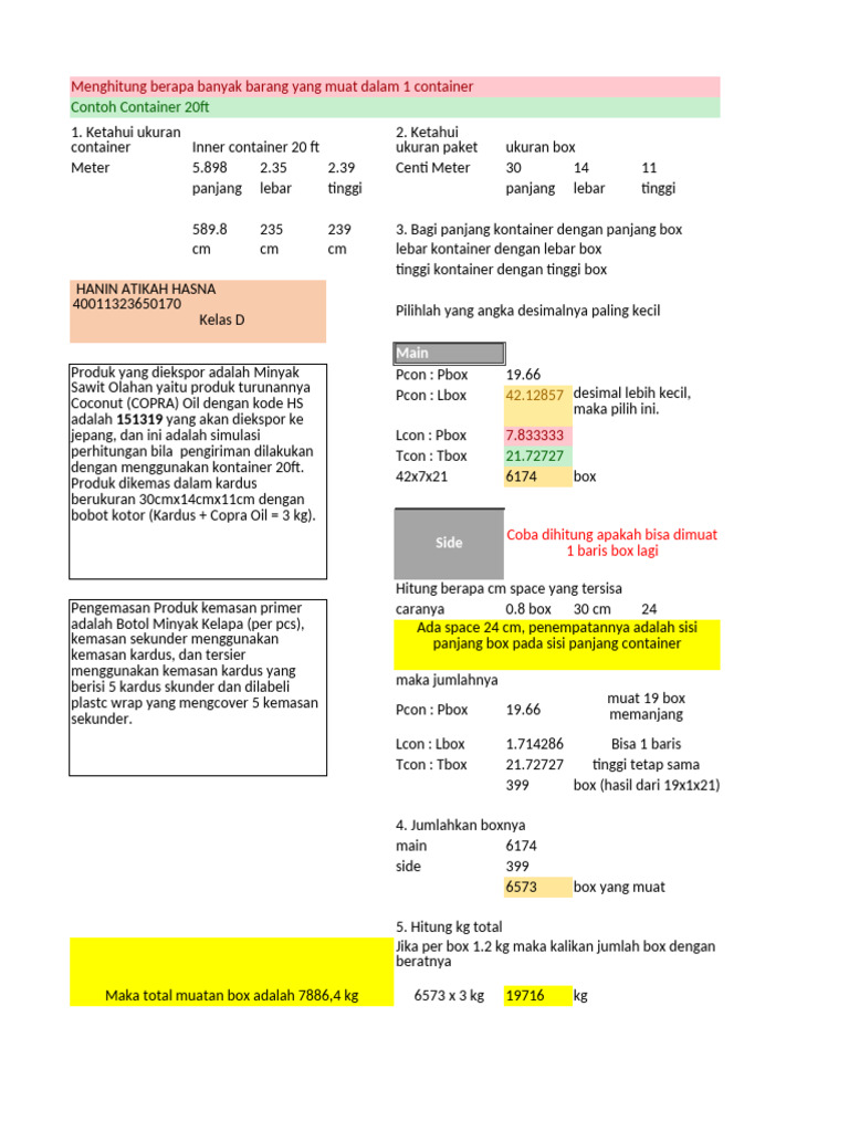 Hanin Atikah Hasna - Perhitungan Kontainer Simulasi | PDF